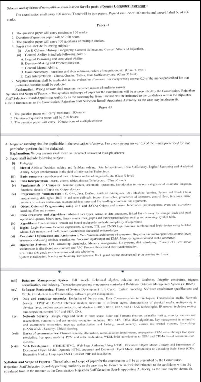 Rajasthan Computer Teacher Syllabus PDF 2026, राजस्थान कंप्यूटर शिक्षक ...